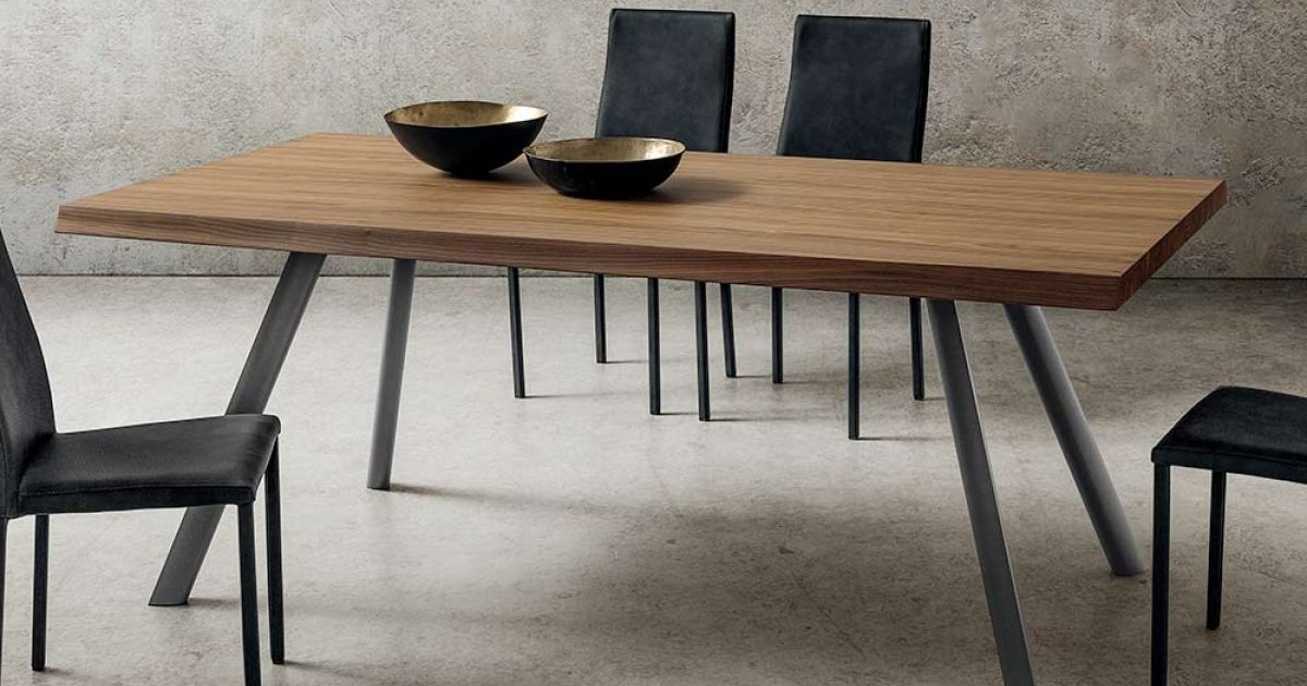 Table with Wooden Top and Aluminum Base Made in Italy