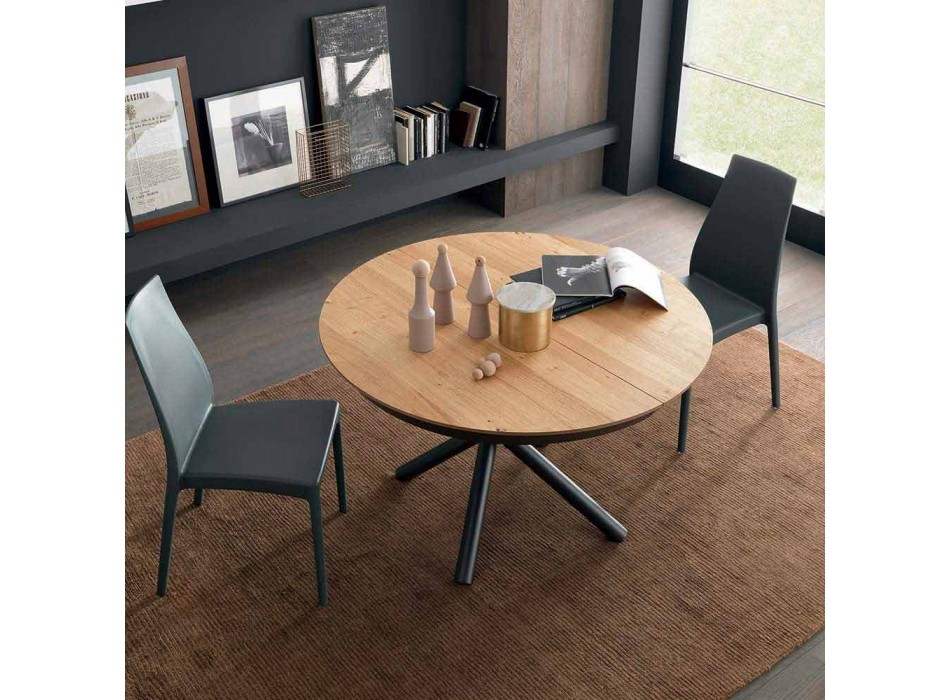 Extendable Round Table in Wood and Metal Made in Italy