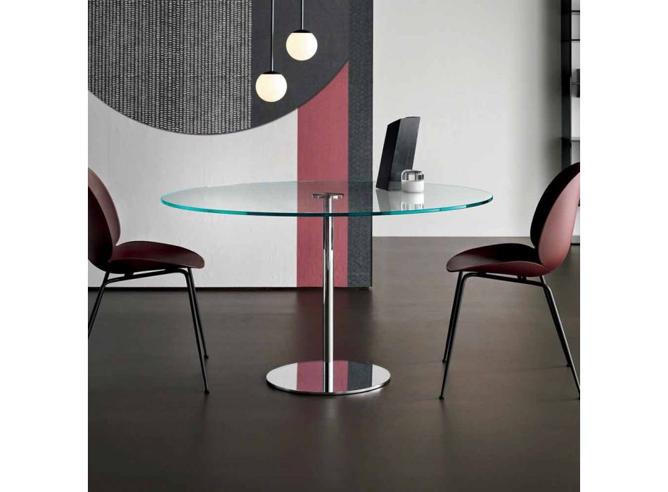 Round table in extra-clear glass made in Italy