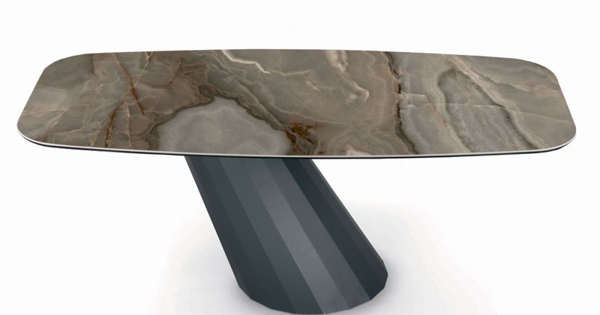 Fixed table in steel and ceramic top