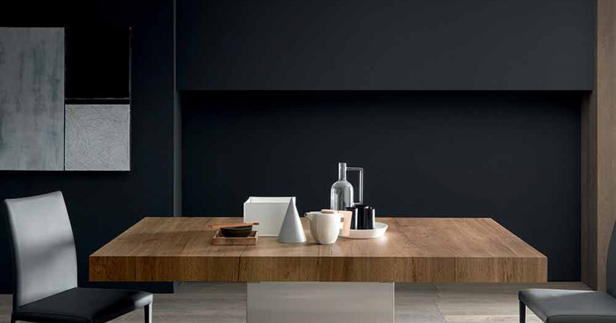 Extendable Design Table in Wood and Stainless Steel Made in Italy