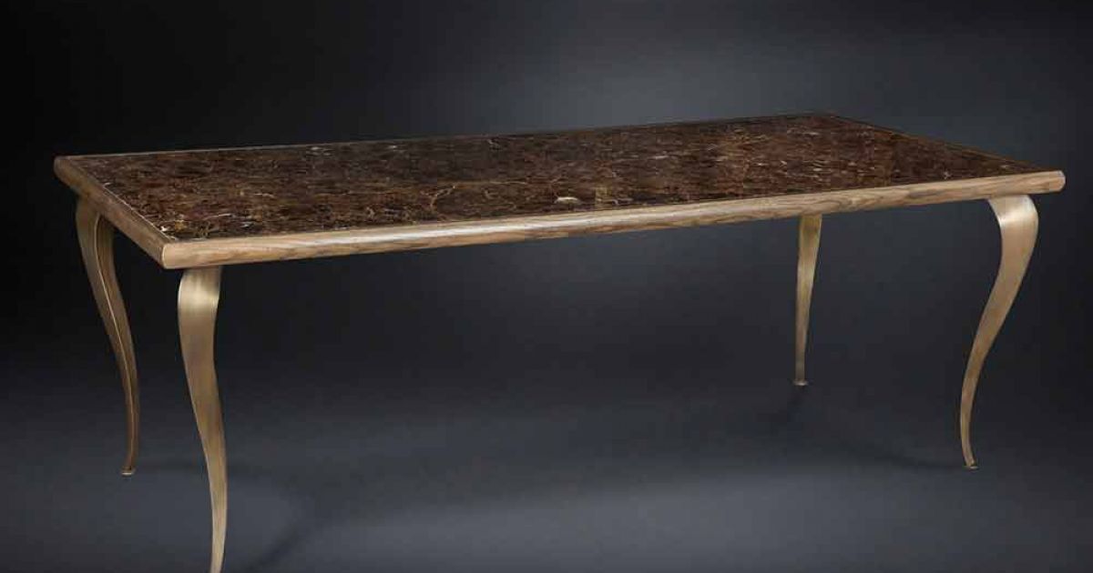 Neo-classical table with solid wood structure and Adam marble top