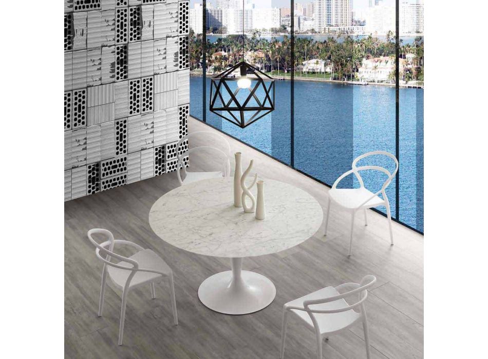 Modern design round table in Carrara marble, 120 cm diameter, Rimini